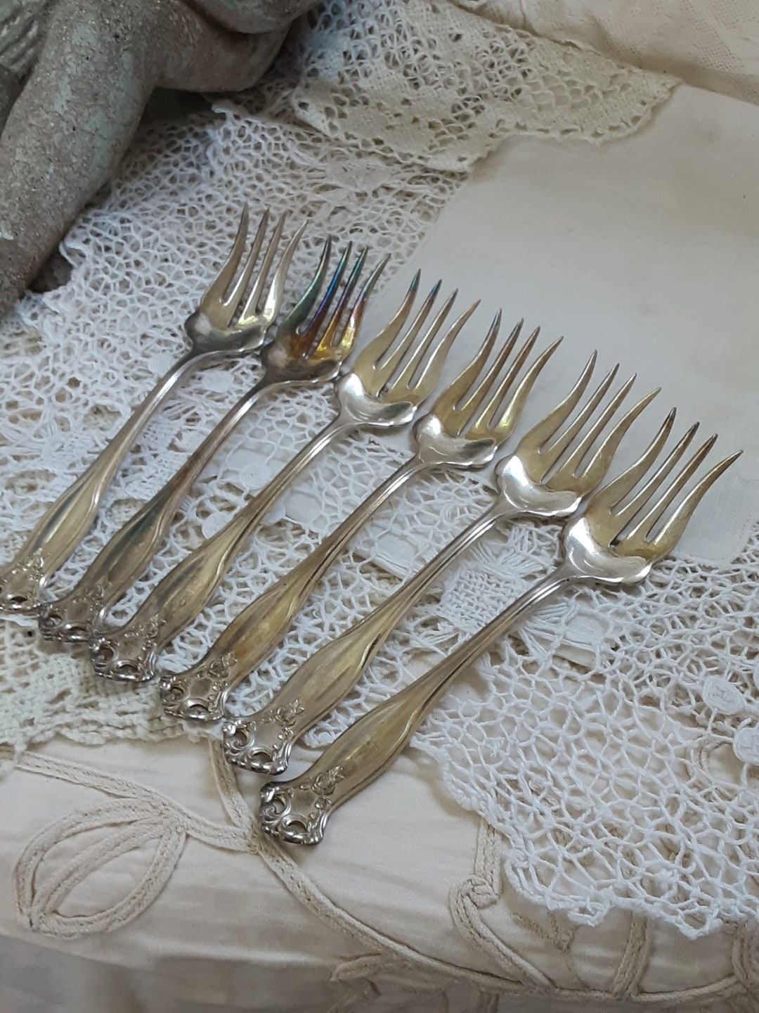 Ornate 6 Piece Cold Meat Forks Vintage Pilgrim Silver Co. Double Plate ...