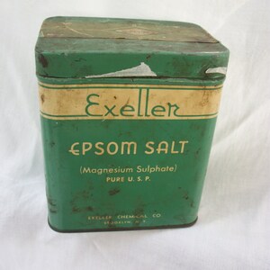 Green & Cream Exeller Epsom Salt Tin Display Medicine | Etsy