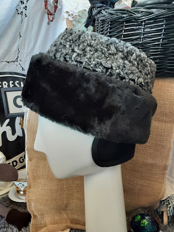 Vintage lined 1950's CURLY Lambs WOOL Hat with Fold u… - Gem