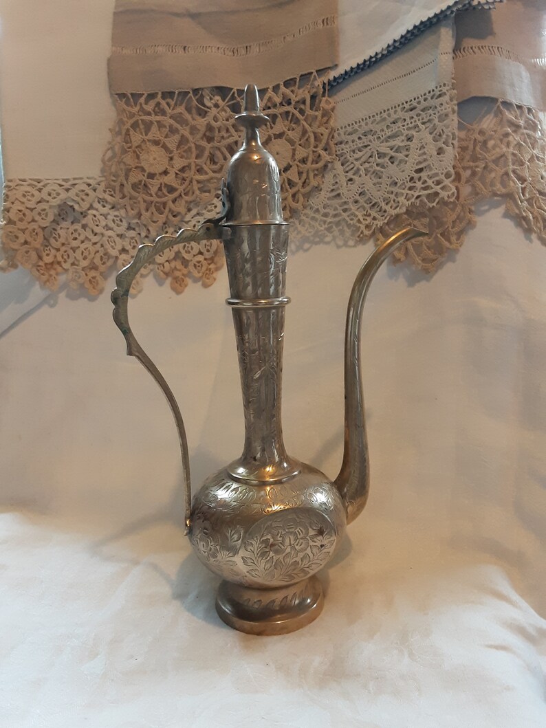 Vintage Ornate Tea Pot Tall Brass Made in India Hinged - Etsy