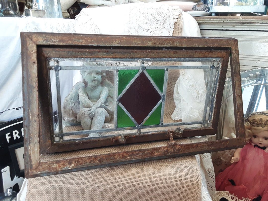 Antique Iron and Stained Glass Window Architectural Metal and Glass ...