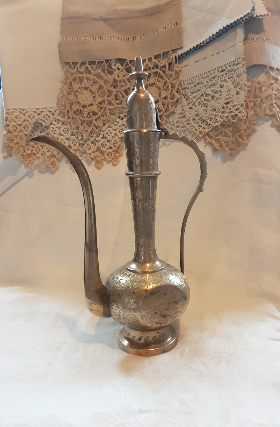 Vintage Ornate Tea Pot Tall Brass Made in India Hinged - Etsy