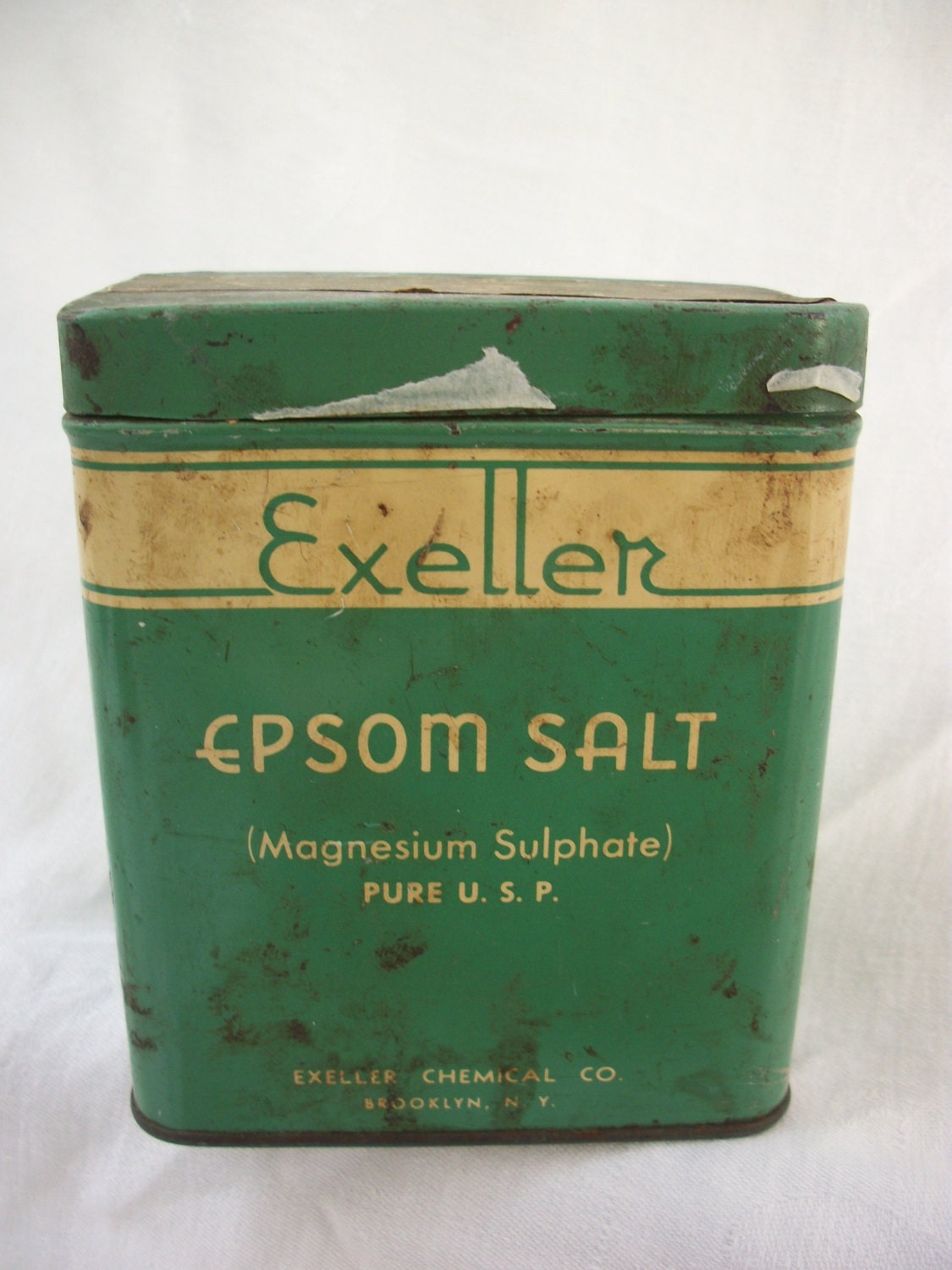 Green & Cream Exeller Epsom Salt Tin Display Medicine | Etsy