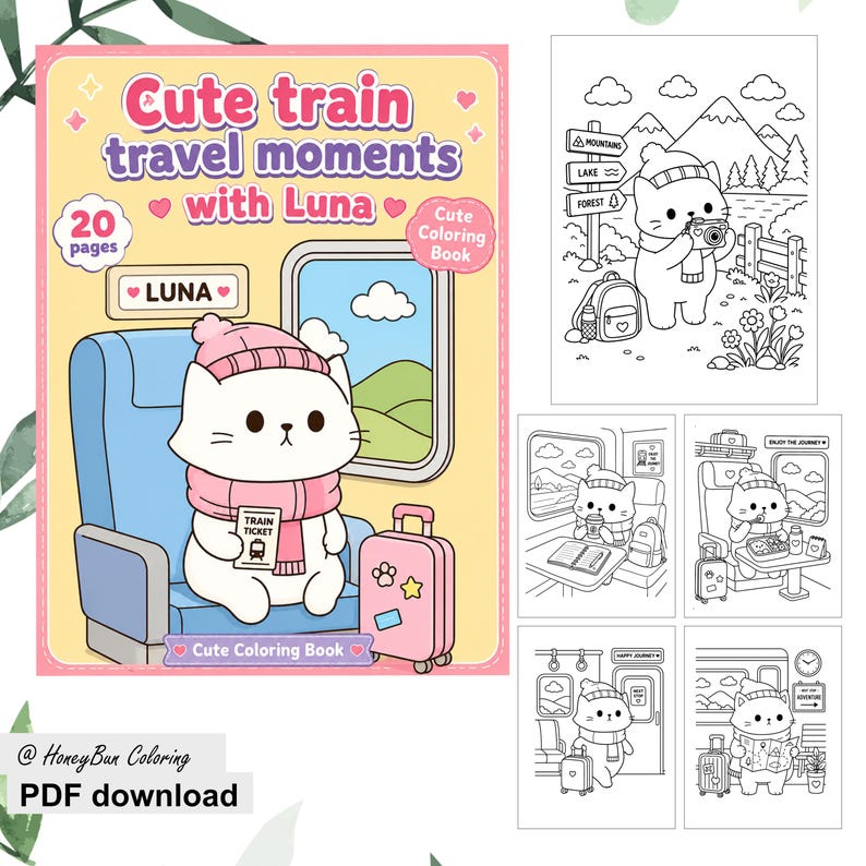 Luna's Train Travel Coloring Book | Kawaii Cozy Cat Adventure Pages ...