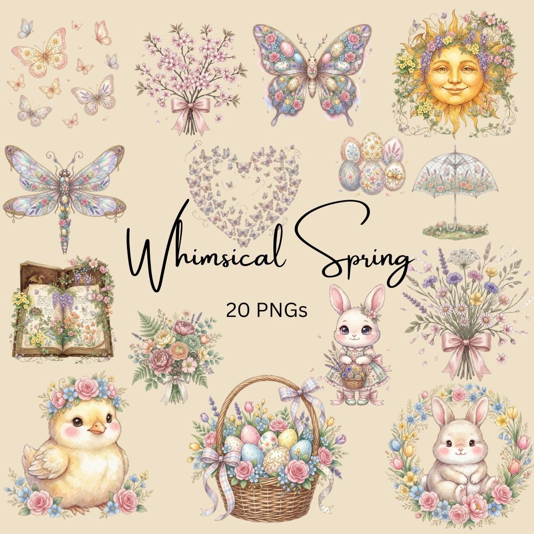 Spring Watercolor Clipart Bundle | Easter Butterflies, Bunnies, Florals ...