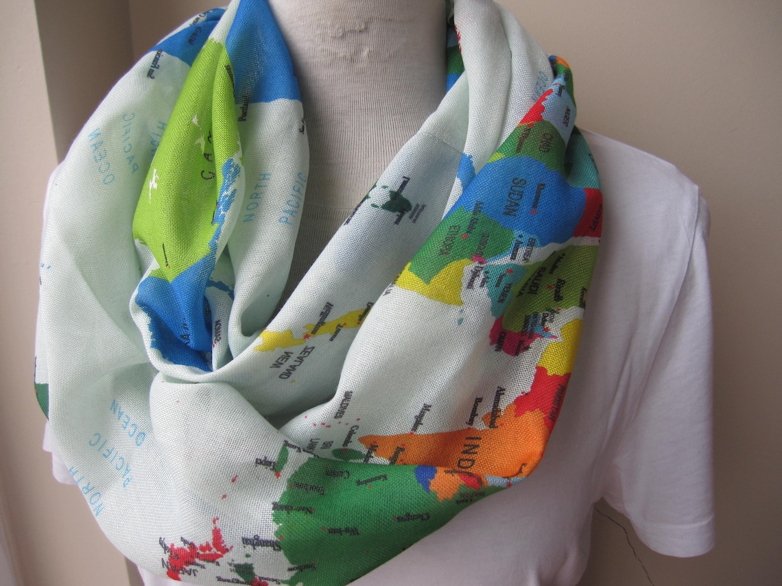 World map scarf-map print infinity scarf | Etsy