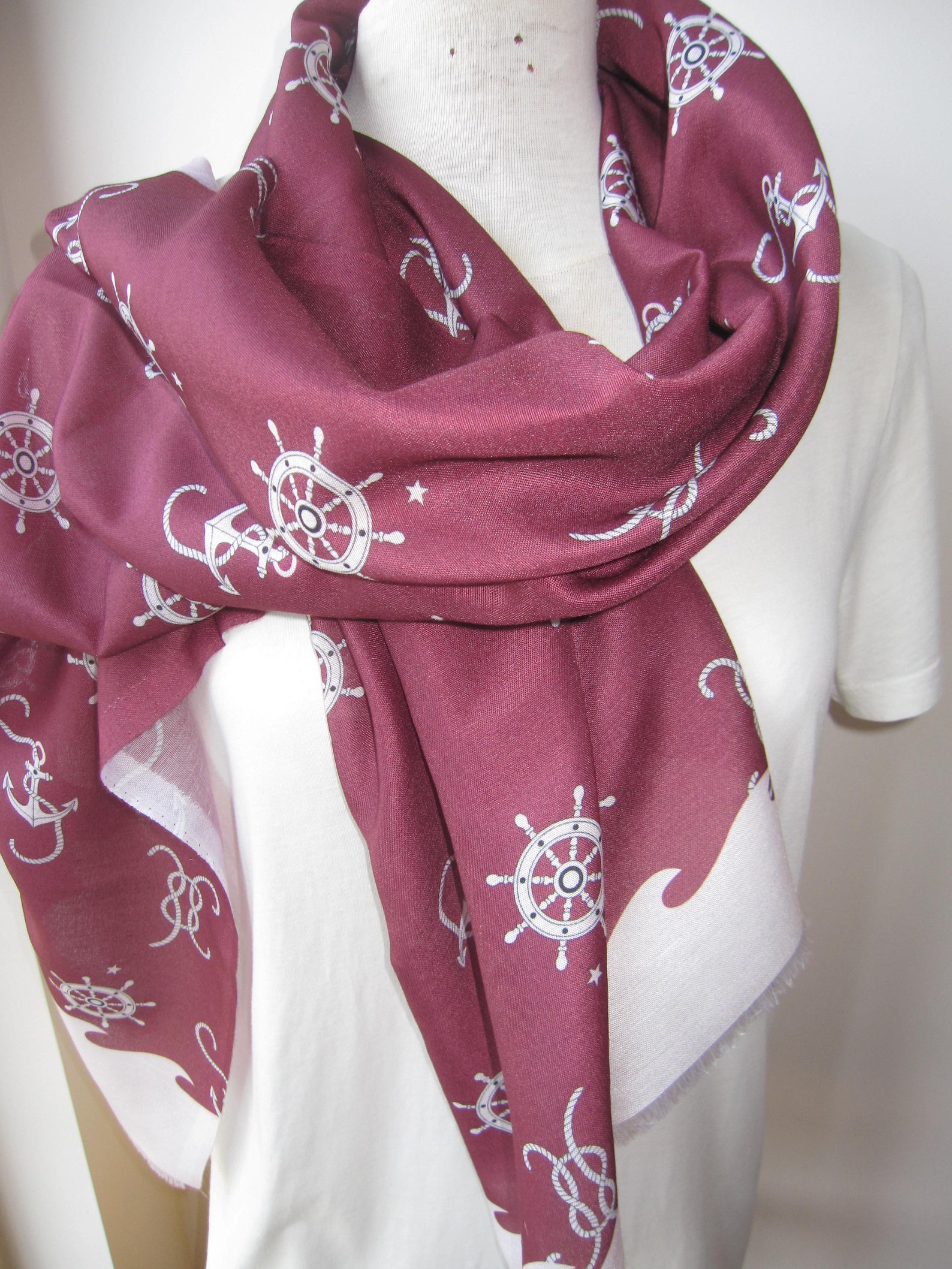 Nautical Scarves Navy Blue White Red Burgundy Nautical Scarf - Etsy