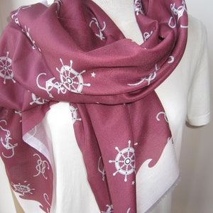 Nautical Scarves - Navy Blue White Red Burgundy Nautical Scarf - Anchor ...