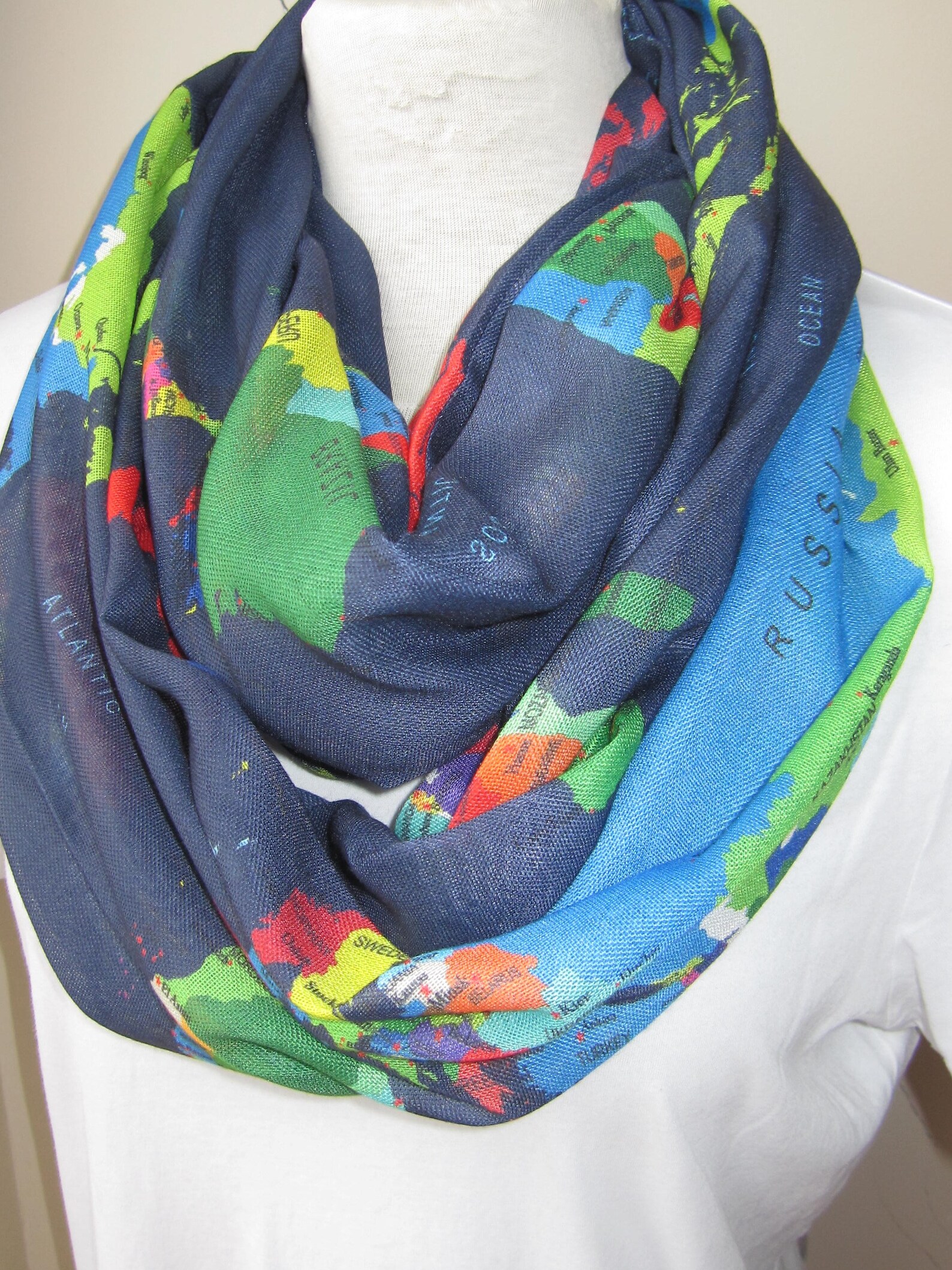 World map scarf-map print infinity scarf | Etsy