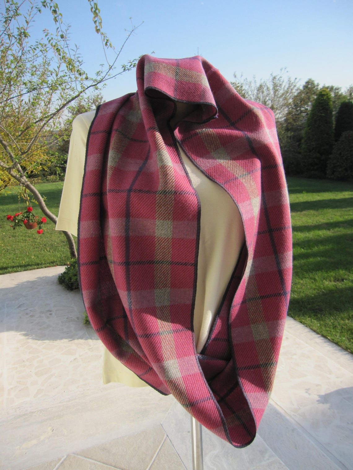 Plaid Infinity scarf Navy blue pink tartan plaid infinity | Etsy