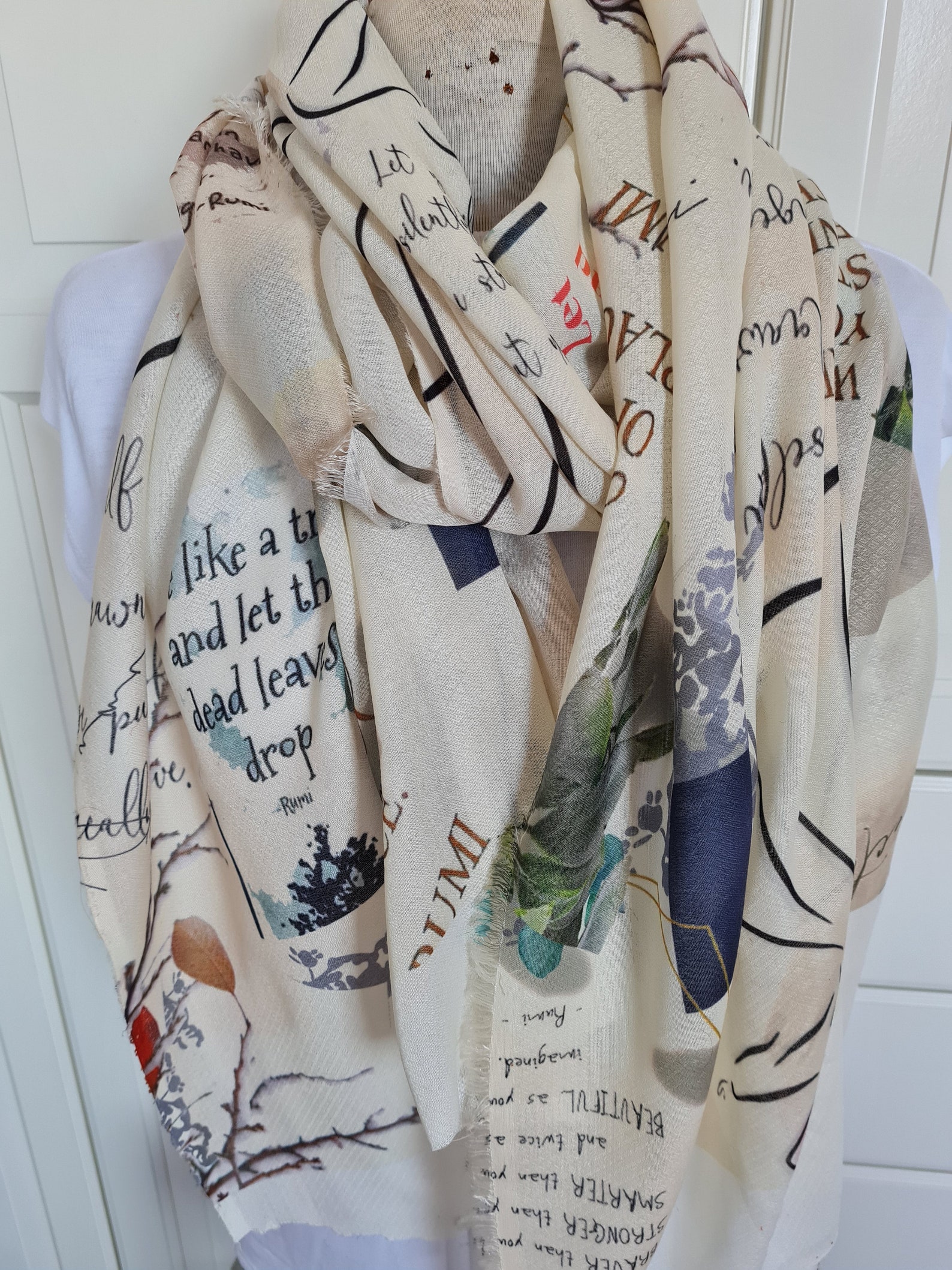 Rumi Quote Scarf, Writing Book Scarf - Inspirational Quote by RUMI ...