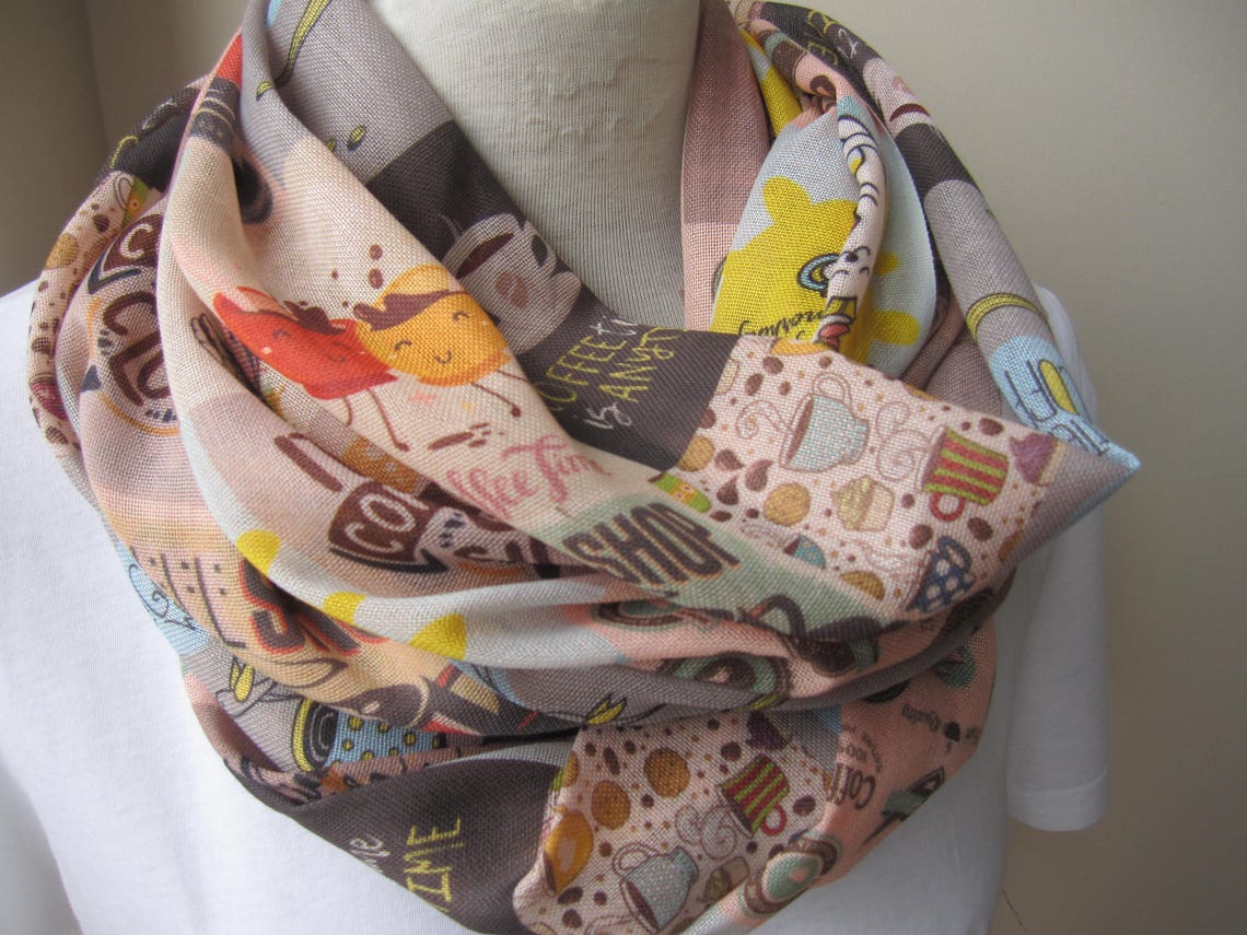 Coffee Sign Scarf Orange Blue Coffee Cup Print Scarf - Etsy