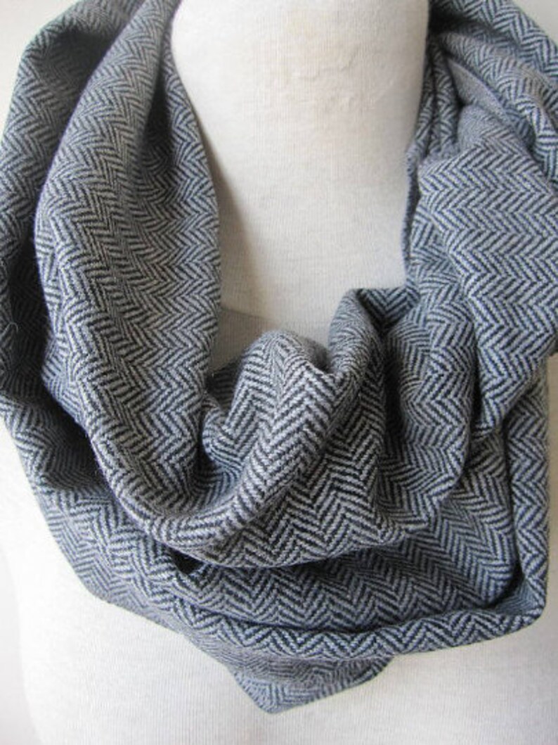 Grey Black Herringbone, Cashmere Infinity Scarf, Super Warm Infinity ...