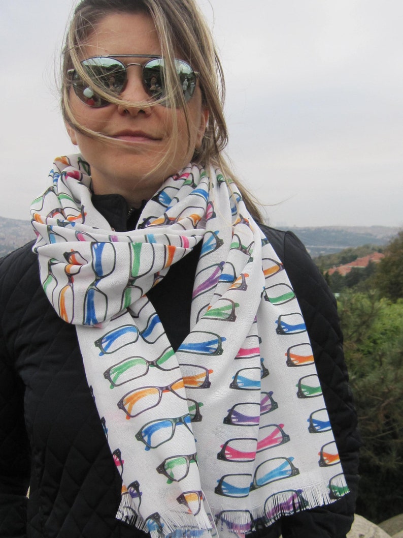 Eyeglass Scarf, Pop Art Style Scarf Eye Glasses Print Scarf- Eyeglasses ...
