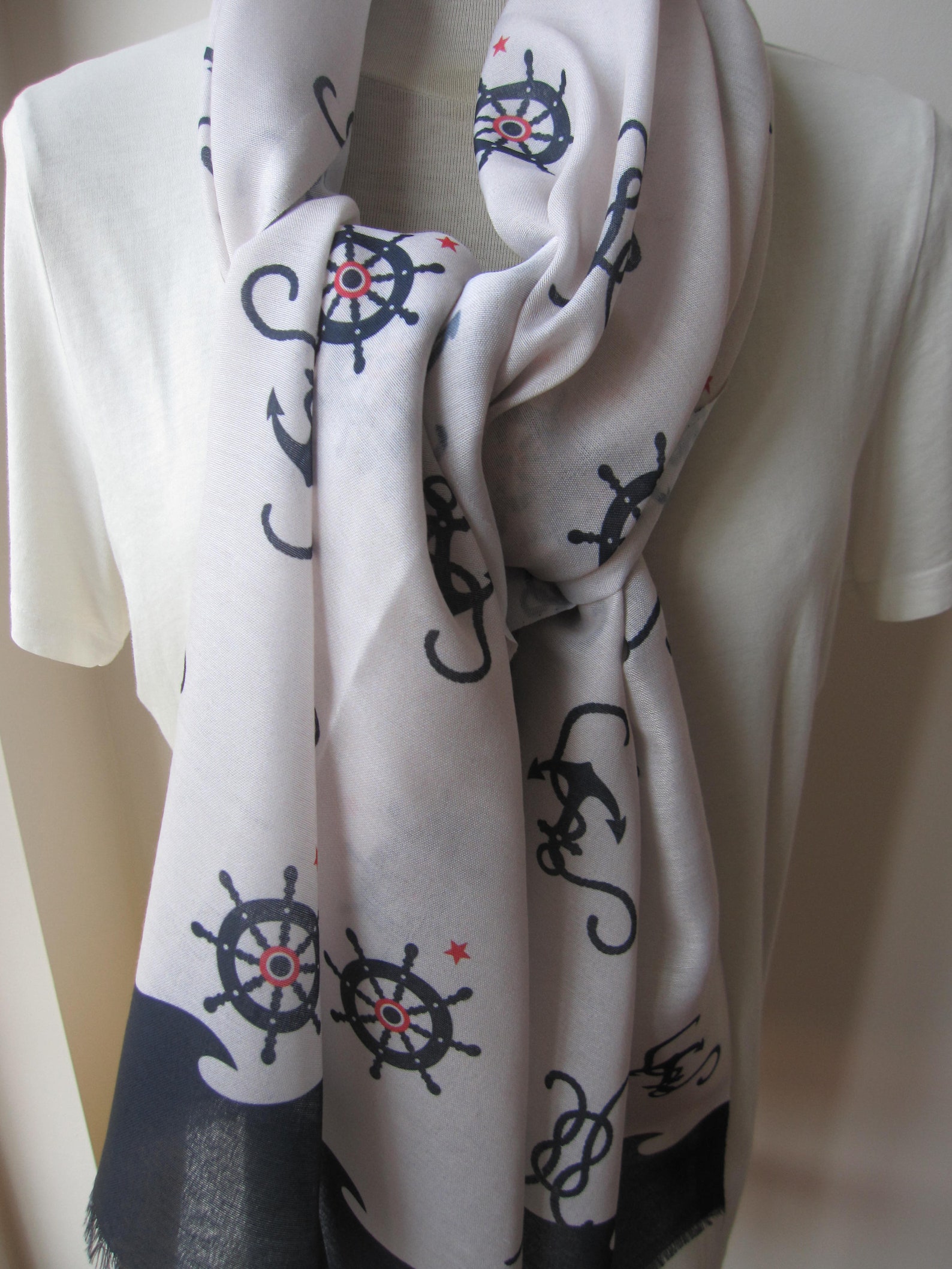 Nautical Scarves Navy Blue White Red Burgundy Nautical Scarf - Etsy