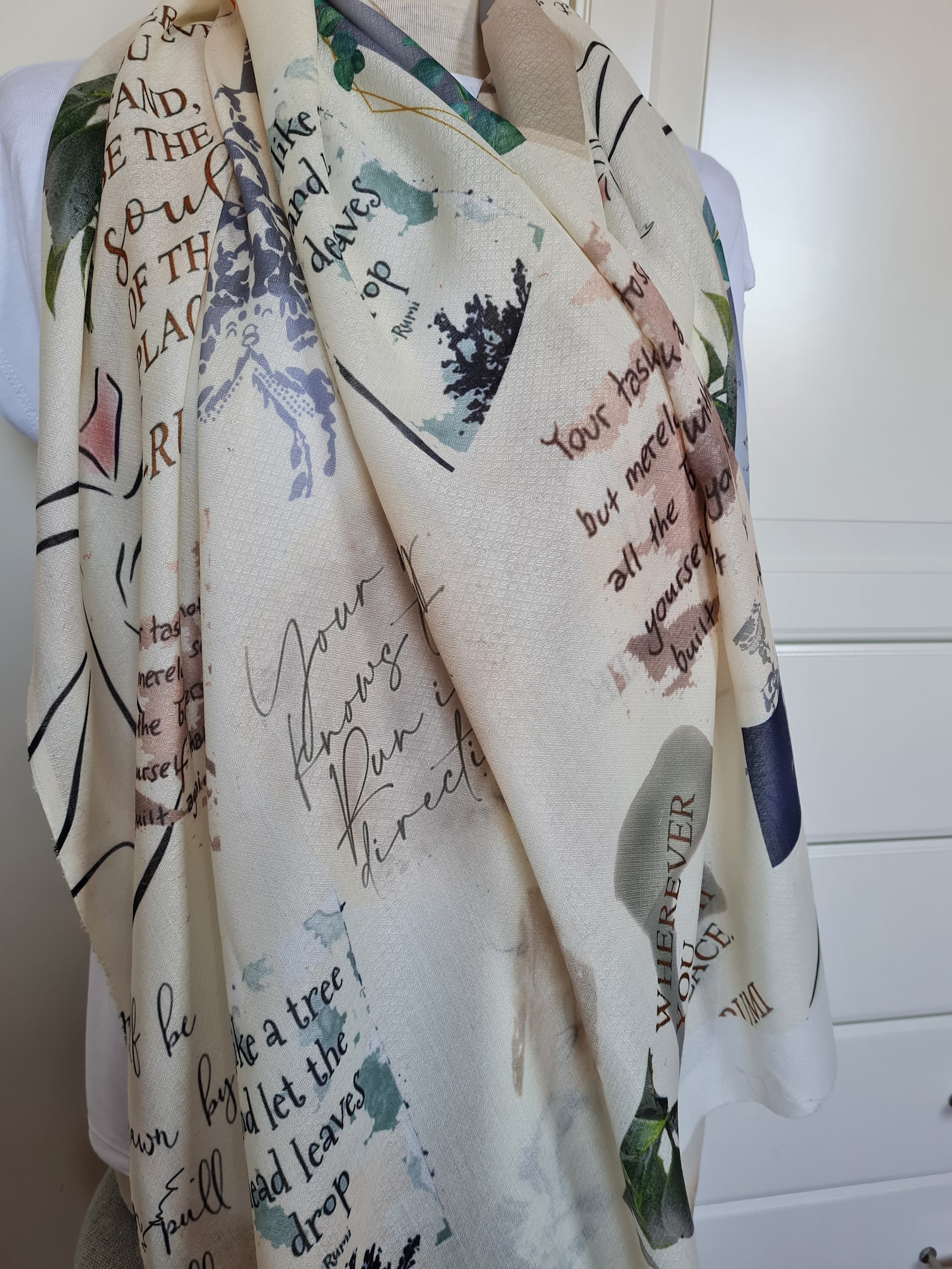 Rumi Quote Scarf, Writing Book Scarf - Inspirational Quote by RUMI ...