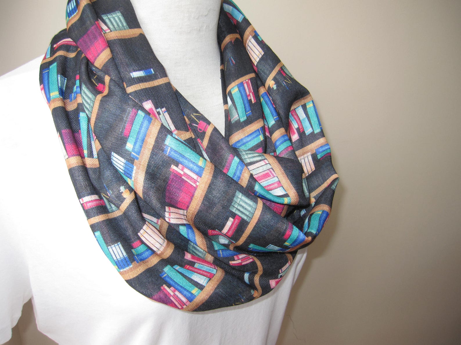 Book Scarf-bookshelf Scarf Infinity-library Scarf Long Book - Etsy