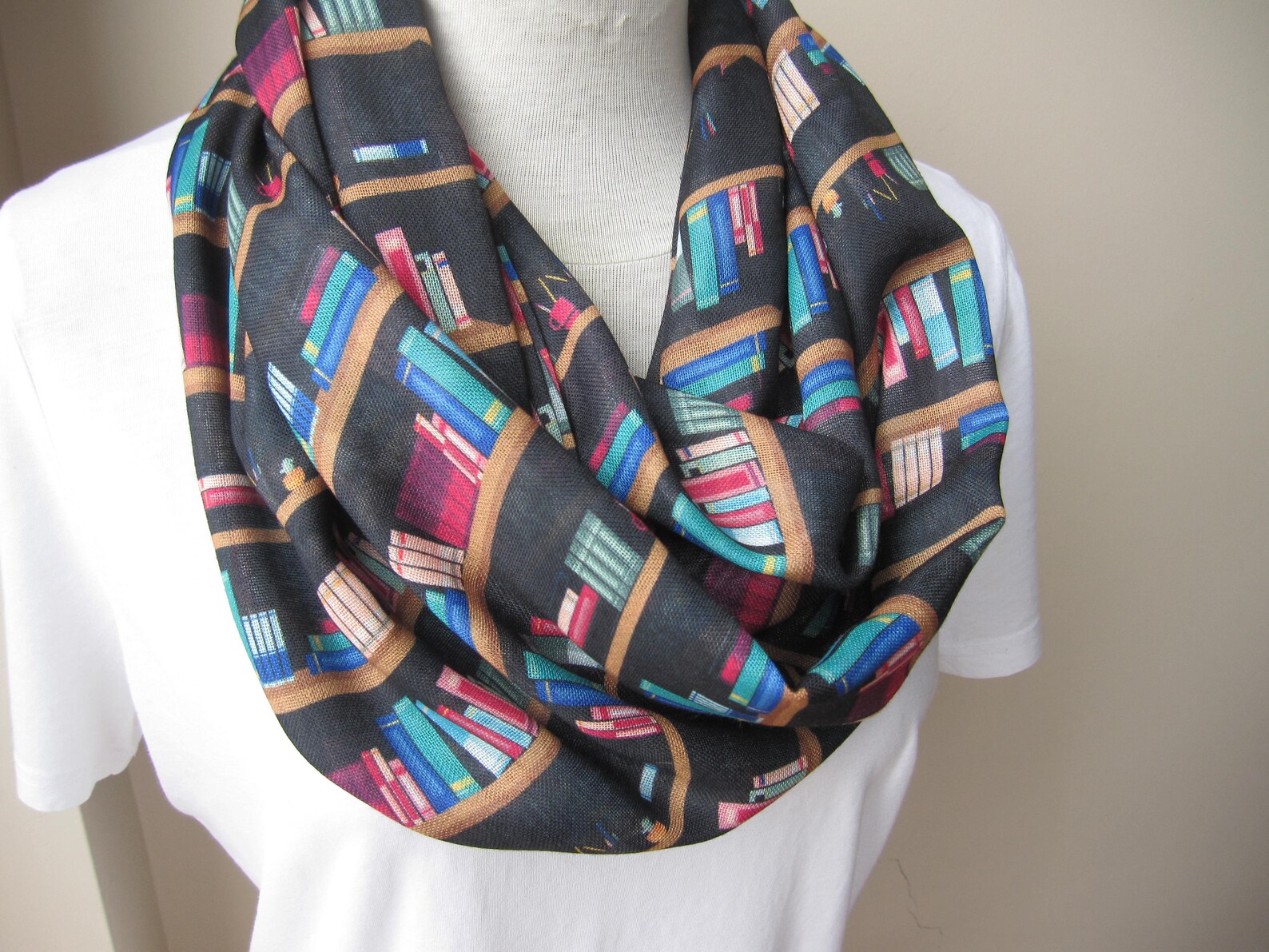 Book Scarf-bookshelf Scarf Infinity-library Scarf Long Book - Etsy