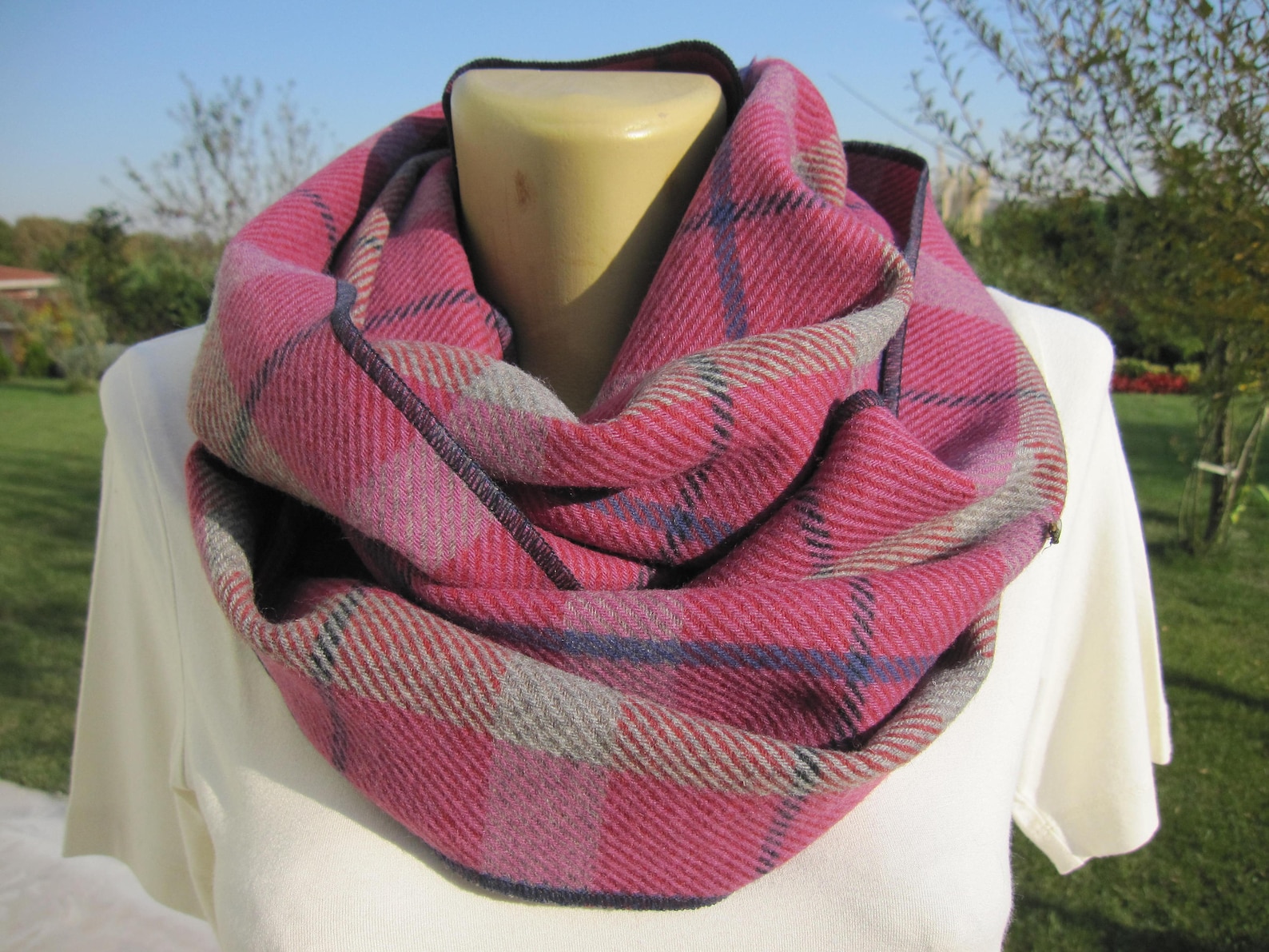 Plaid Infinity scarf Navy blue pink tartan plaid infinity | Etsy