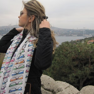 Eyeglass Scarf, Pop Art Style Scarf Eye Glasses Print Scarf- Eyeglasses ...
