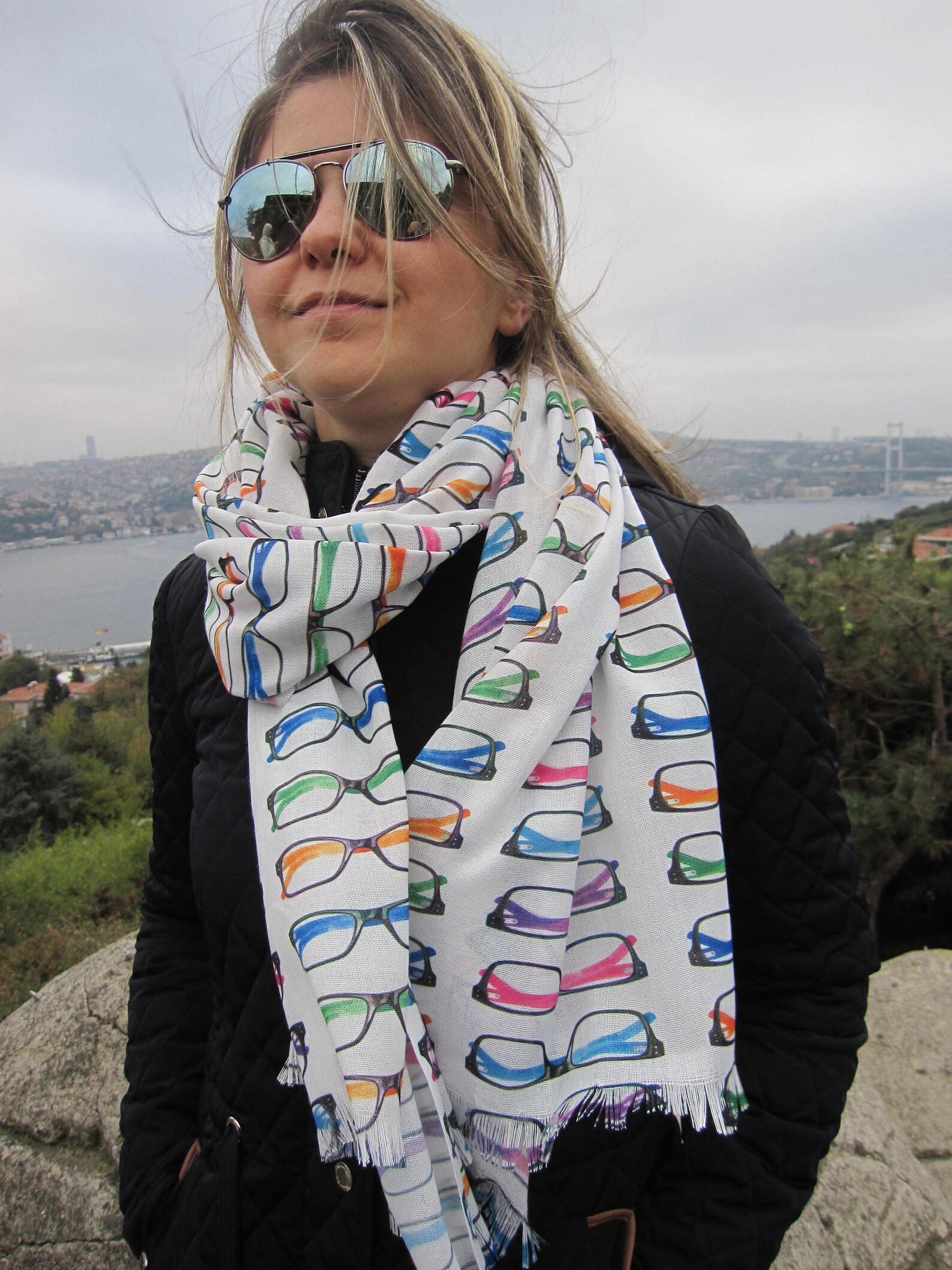 Eyeglass Scarf, Pop Art Style Scarf Eye Glasses Print Scarf- Eyeglasses ...