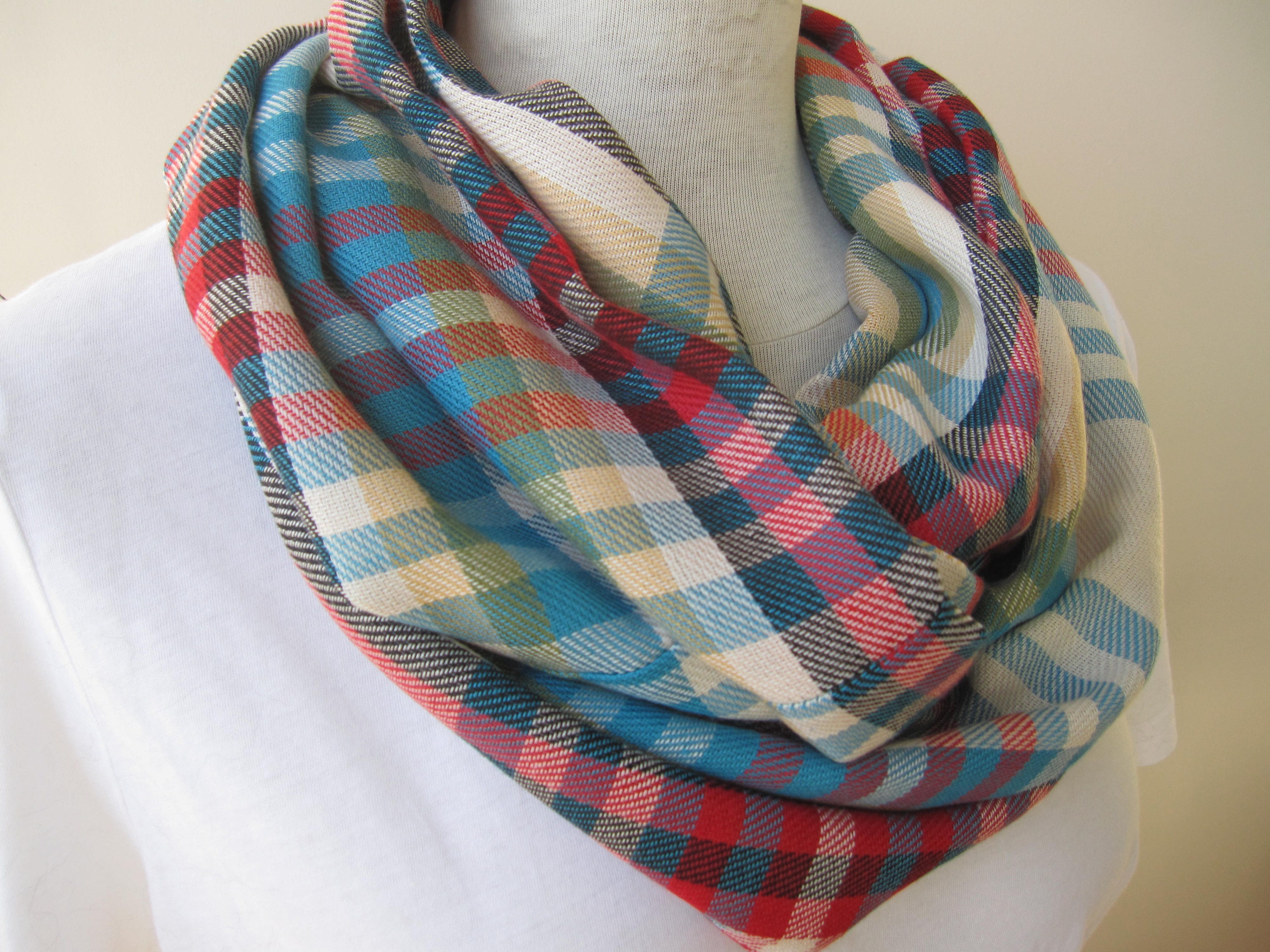 Plaid Infinity Scarf red Blue Pink Tartan Plaid Infinity - Etsy