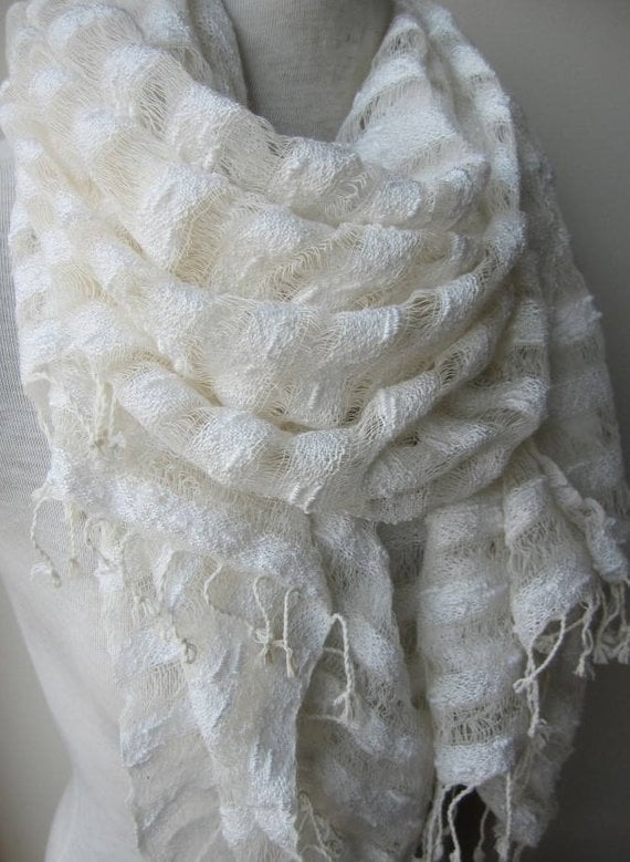 Ivory linen scarf linen scarf women woven gauze lightweight | Etsy