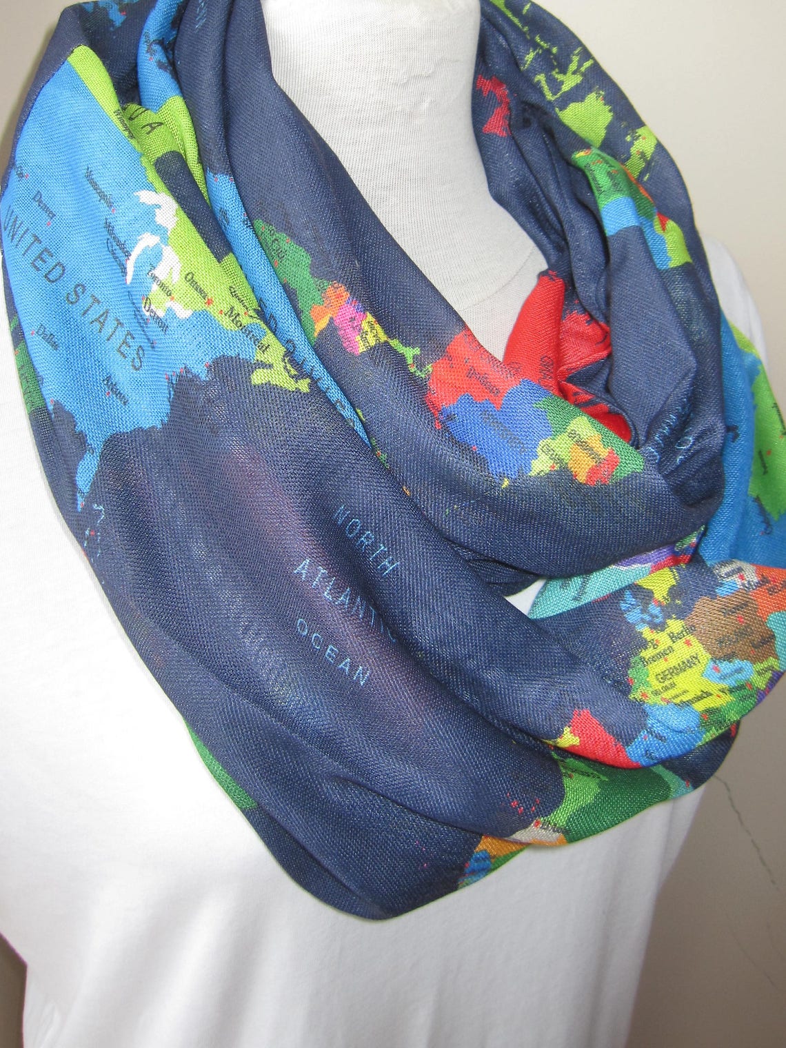 World map scarf-map print infinity scarf | Etsy