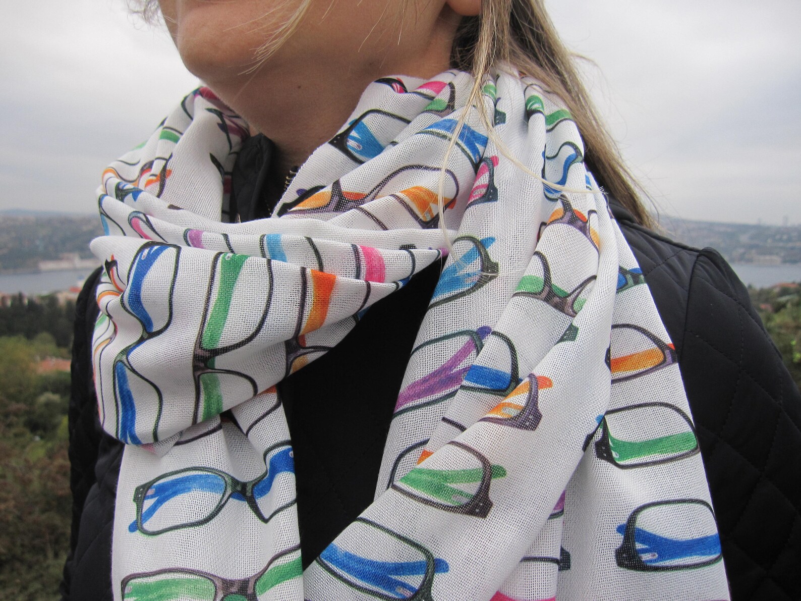 Eyeglass Scarf, Pop Art Style Scarf Eye Glasses Print Scarf- Eyeglasses ...