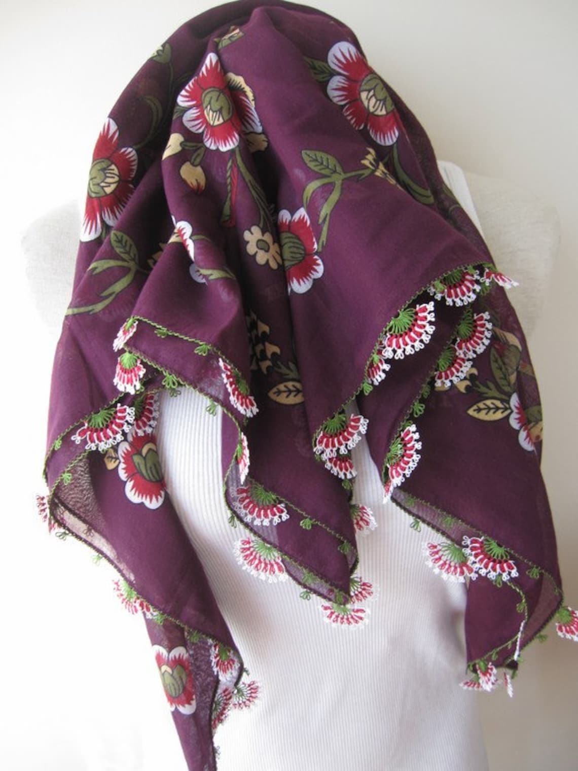 Floral Turkish Turkey oya Scarf cotton gauze needle lace | Etsy