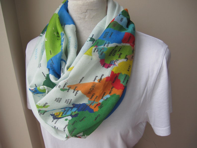World map scarf-map print infinity scarf | Etsy