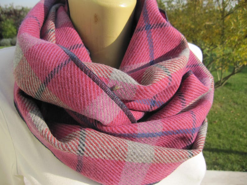 Plaid Infinity scarf Navy blue pink tartan plaid infinity | Etsy