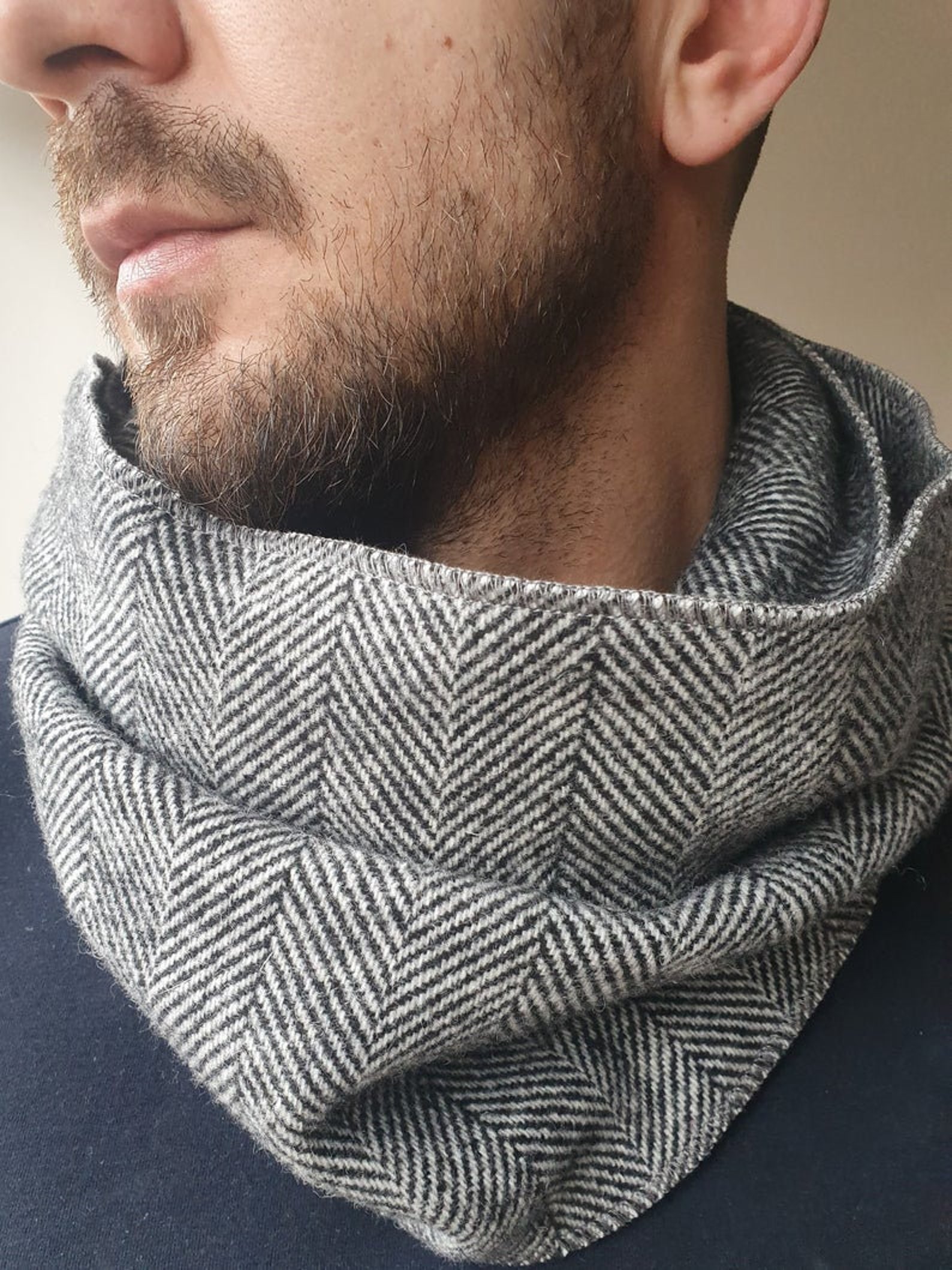 Grey Black Herringbone, Cashmere Infinity Scarf, Super Warm Infinity ...