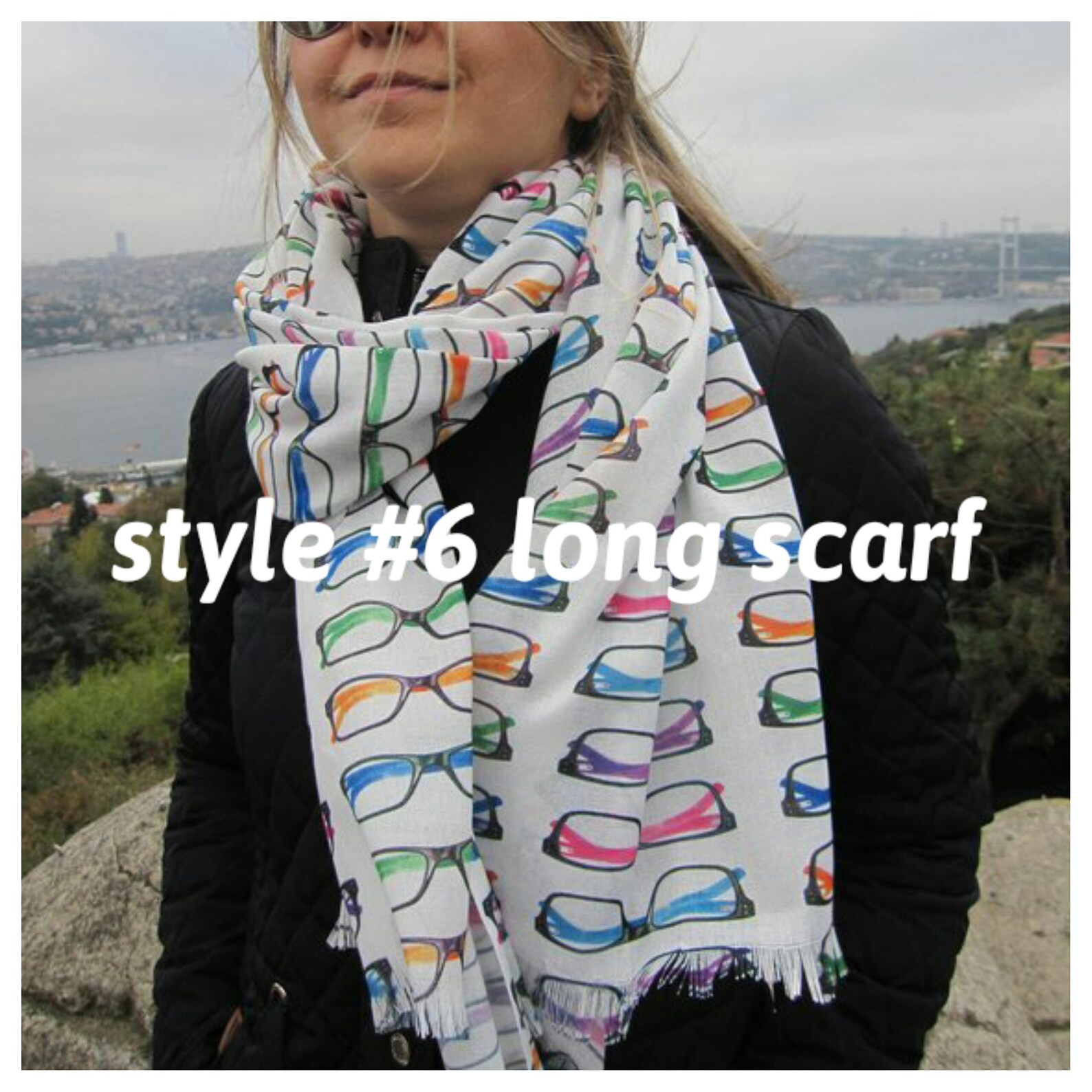 Eyeglass Scarf, Pop Art Style Scarf Eye Glasses Print Scarf- Eyeglasses ...