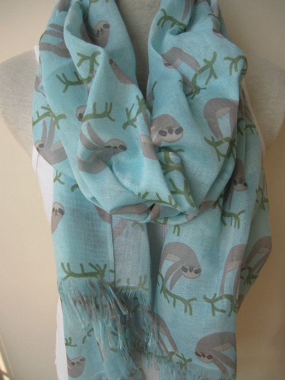 Animal scarves /Sloth scarf sloth print fabric | Etsy