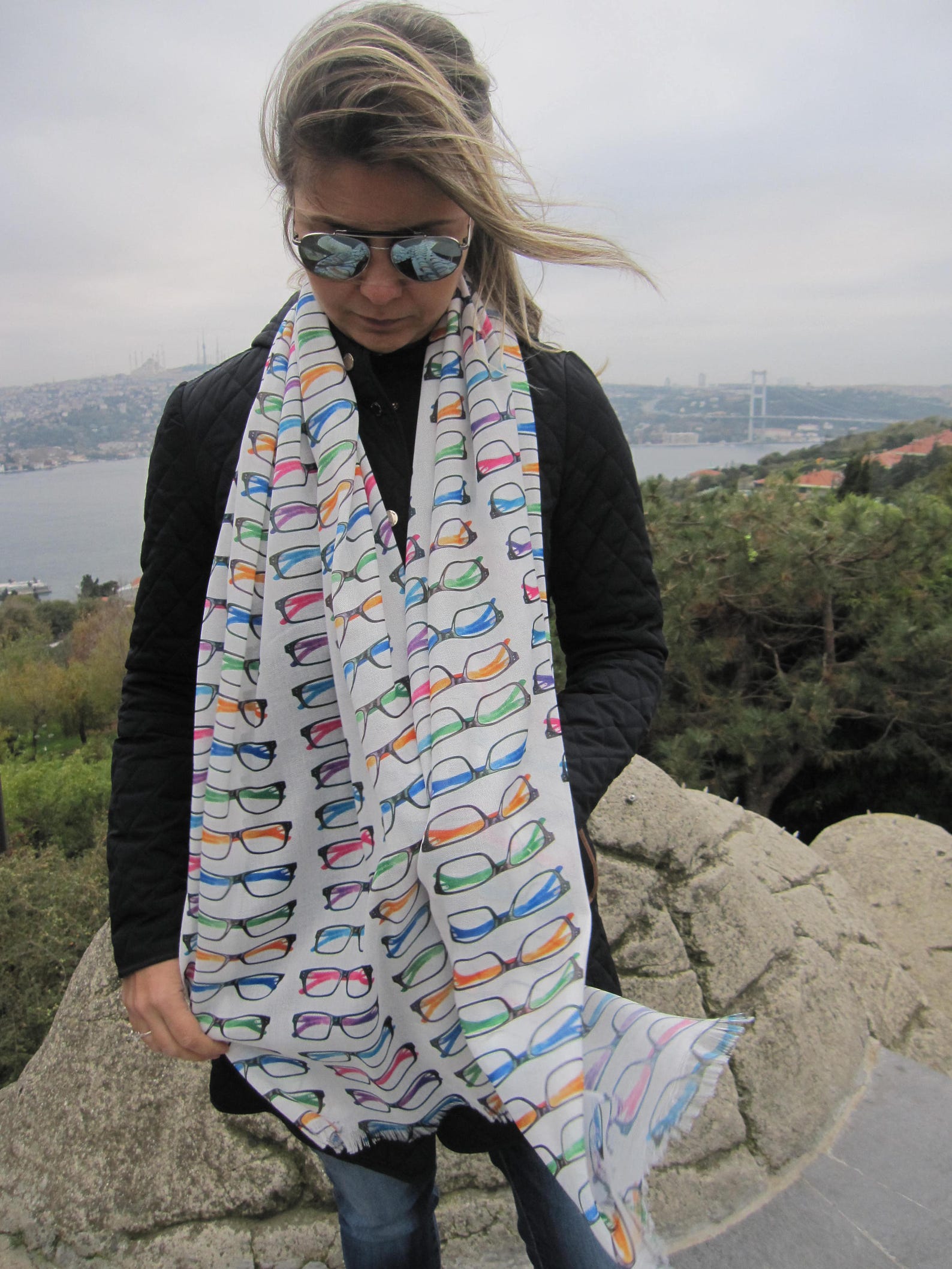 Eyeglass Scarf, Pop Art Style Scarf Eye Glasses Print Scarf- Eyeglasses ...