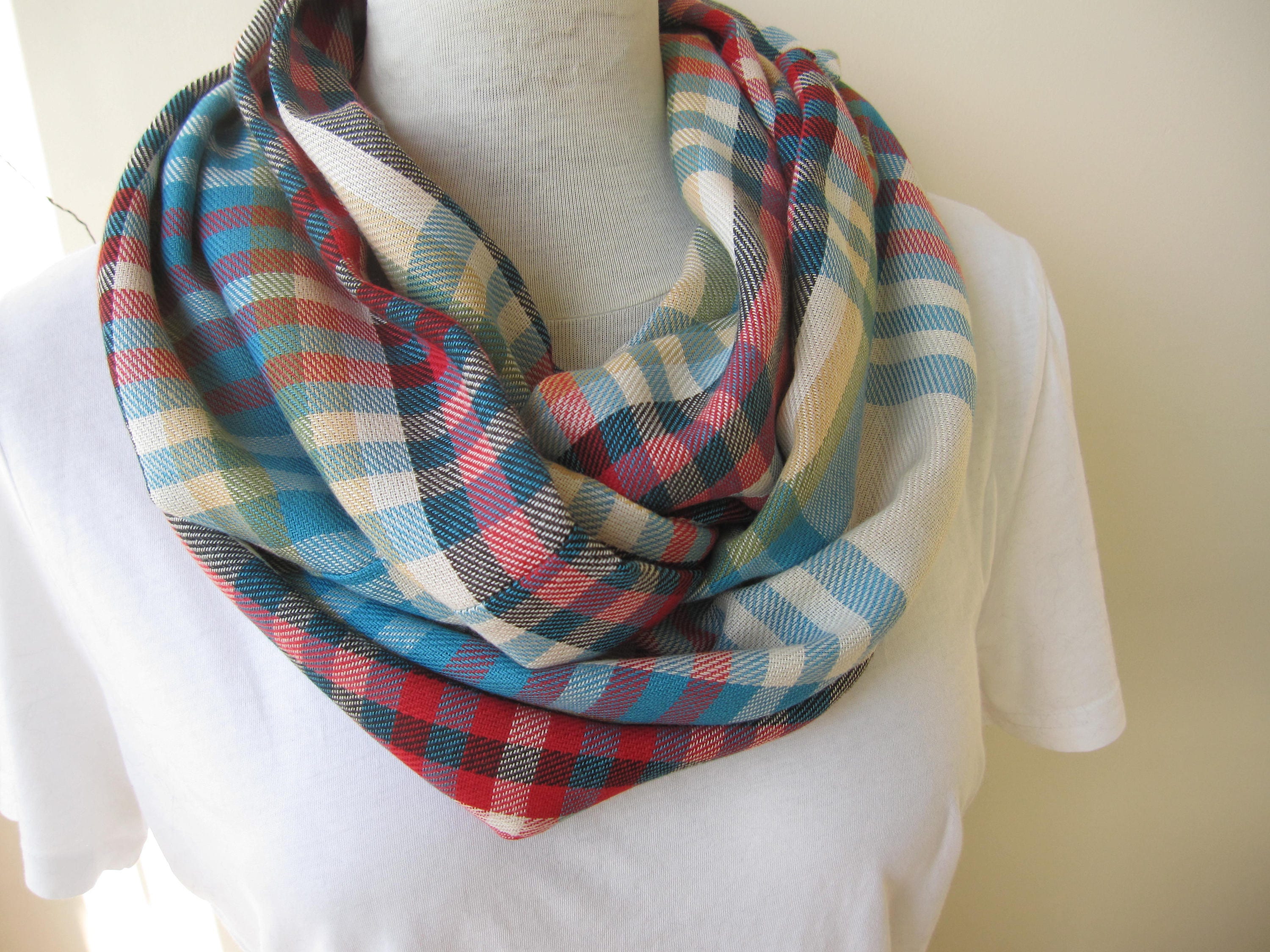 Plaid Infinity Scarf red Blue Pink Tartan Plaid Infinity - Etsy