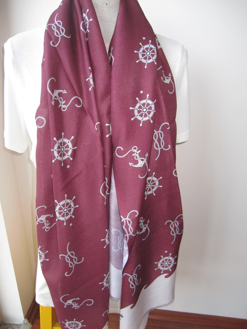 Nautical Scarves Navy Blue White Red Burgundy Nautical Scarf - Etsy