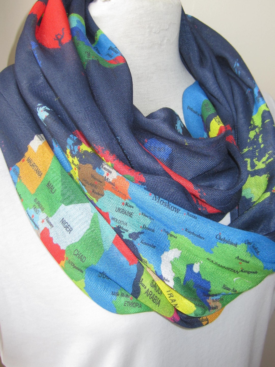World Map Scarf-map Print Infinity Scarf -men Women Scarves-teacher ...