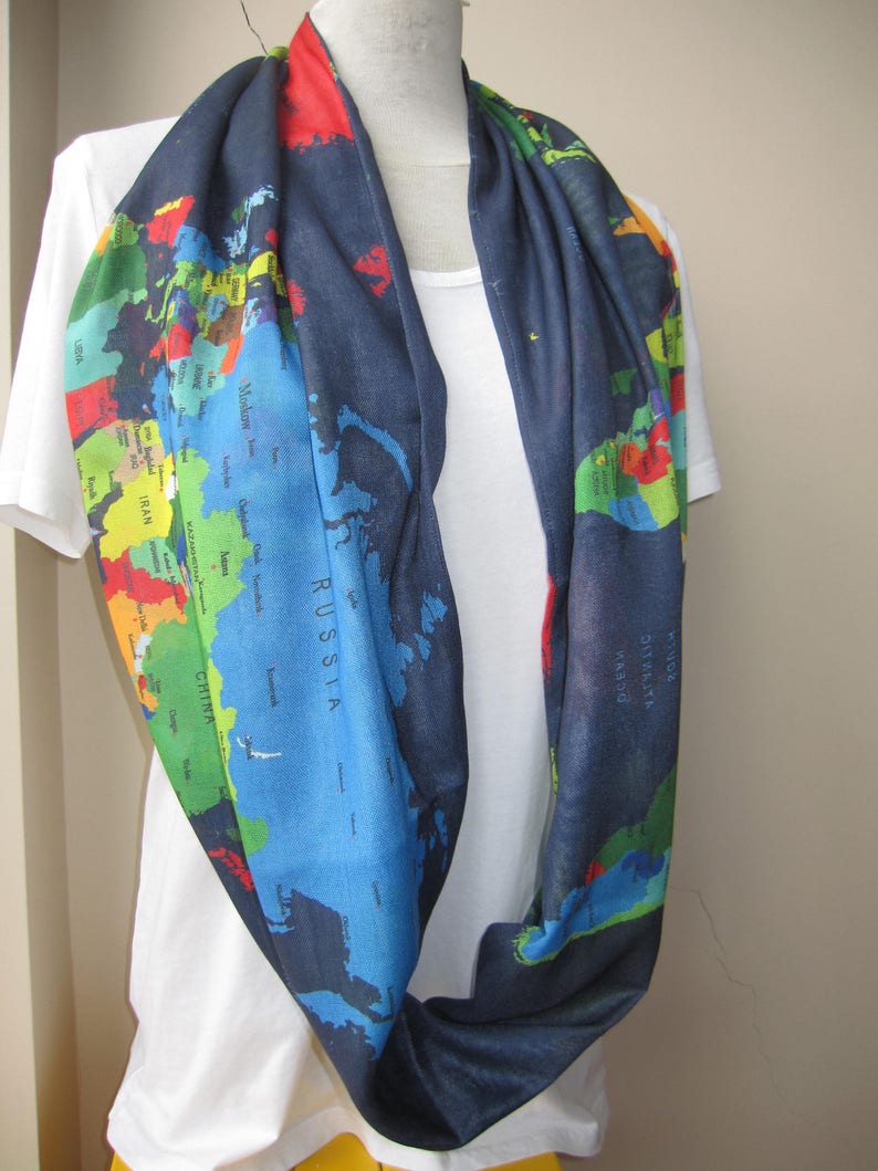 World map scarf-map print infinity scarf | Etsy