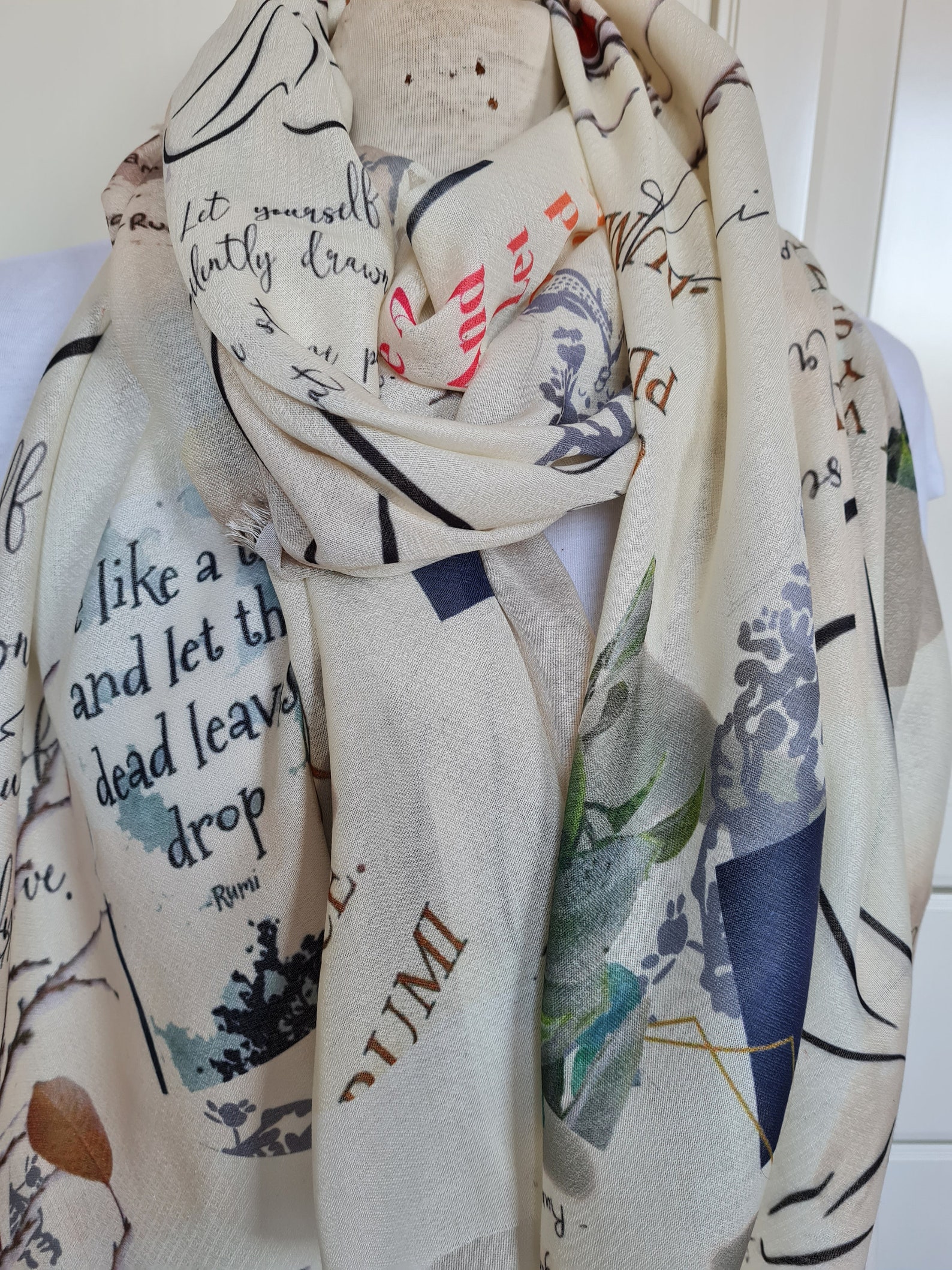 Rumi Quote Scarf, Writing Book Scarf - Inspirational Quote by RUMI ...