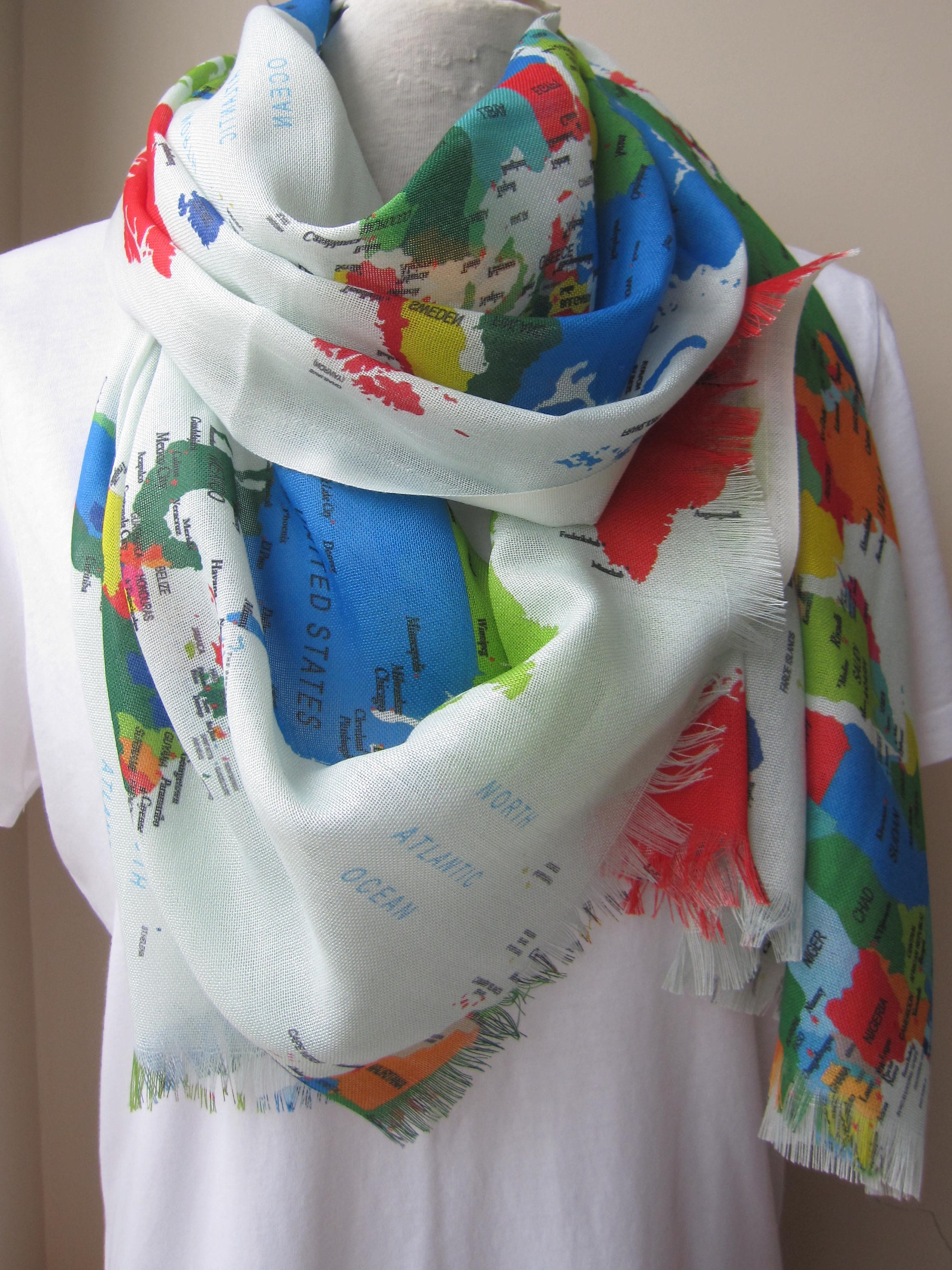 Map Scarf -world Map Scarf-map Print Long Scarf-men's Book Scarf-women ...