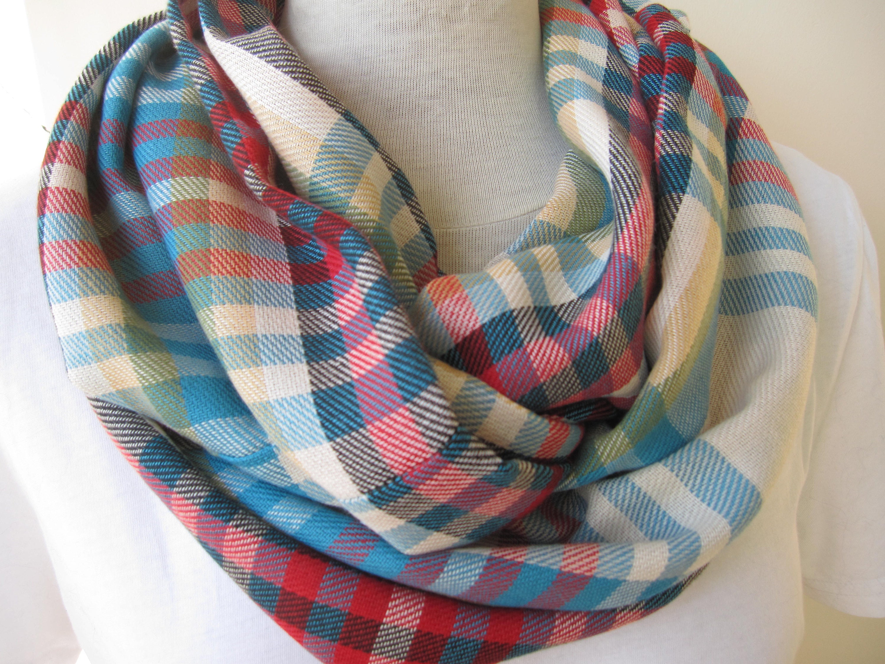 Plaid Infinity Scarf red Blue Pink Tartan Plaid Infinity - Etsy