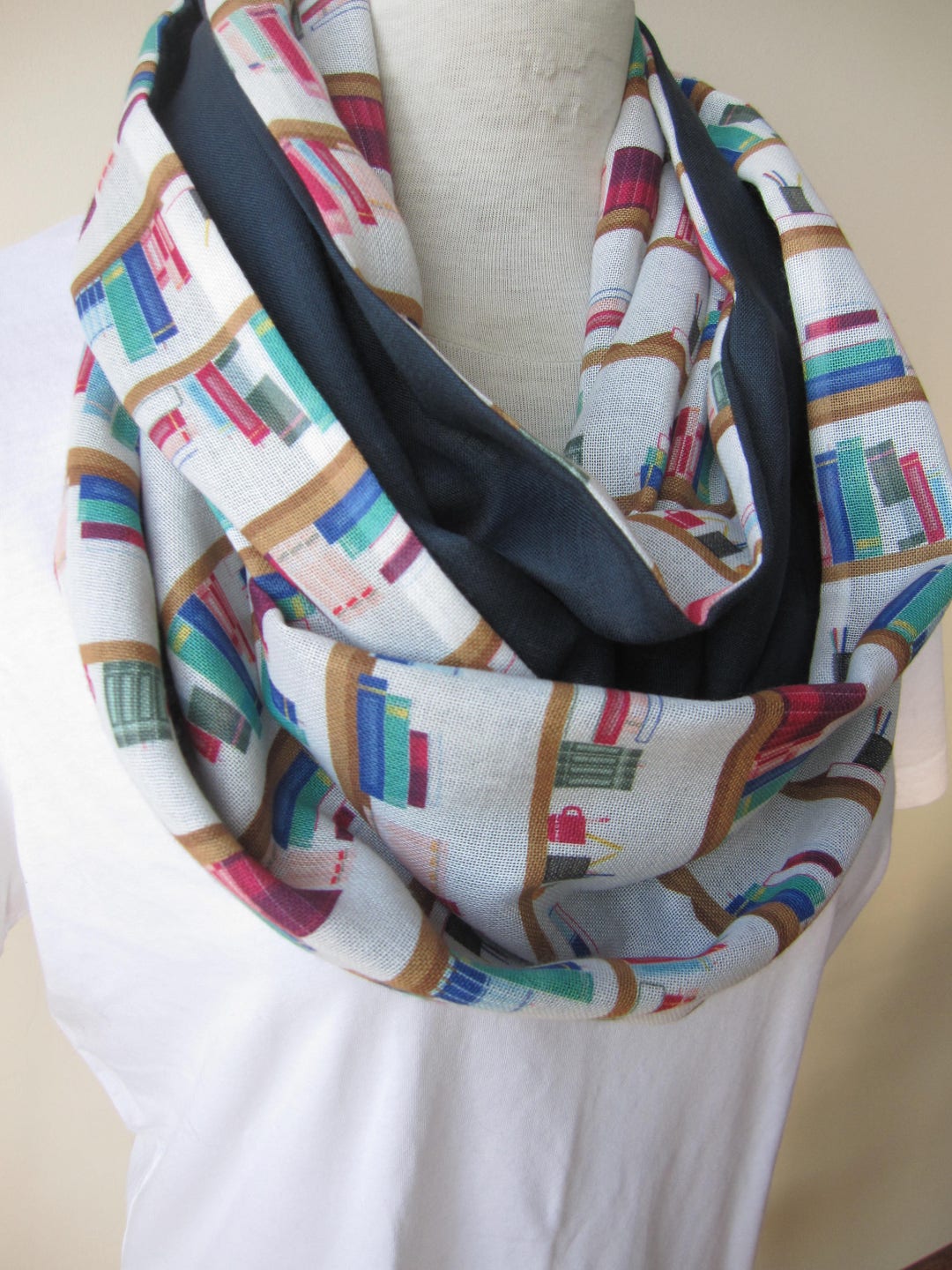 Bookshelf Scarf- Library Book Print Bookworm Infinity Scarf Women's ...