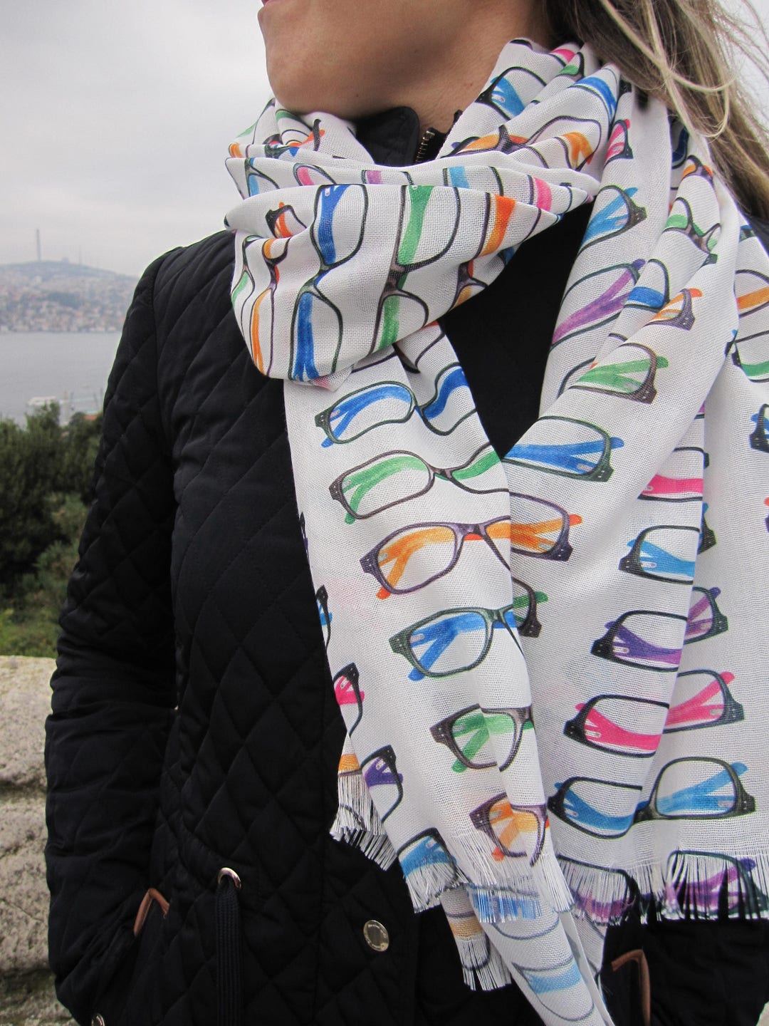 Eyeglass Scarf, Pop Art Style Scarf Eye Glasses Print Scarf- Eyeglasses ...