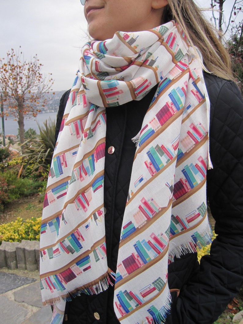 Book Scarf Bookshelf Library Bookworm Scarf Long Men's | Etsy