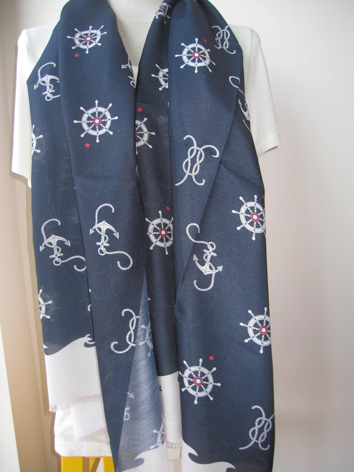 Nautical Scarves Navy Blue White Red Burgundy Nautical Scarf | Etsy