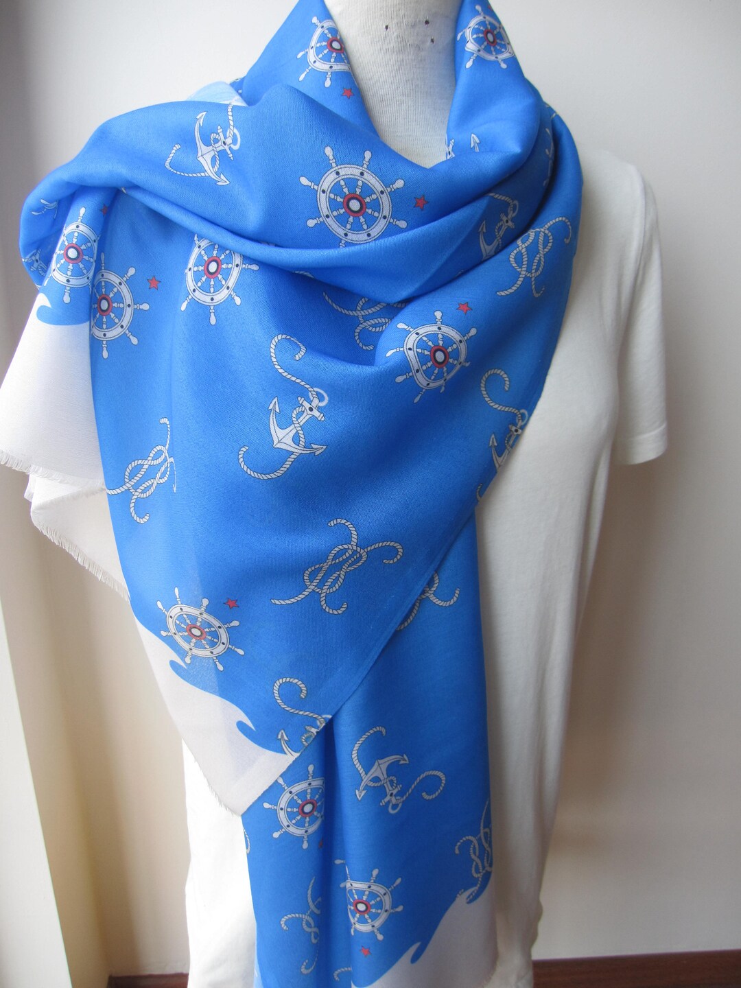 Nautical Scarves - Navy Blue White Red Burgundy Nautical Scarf - Anchor ...