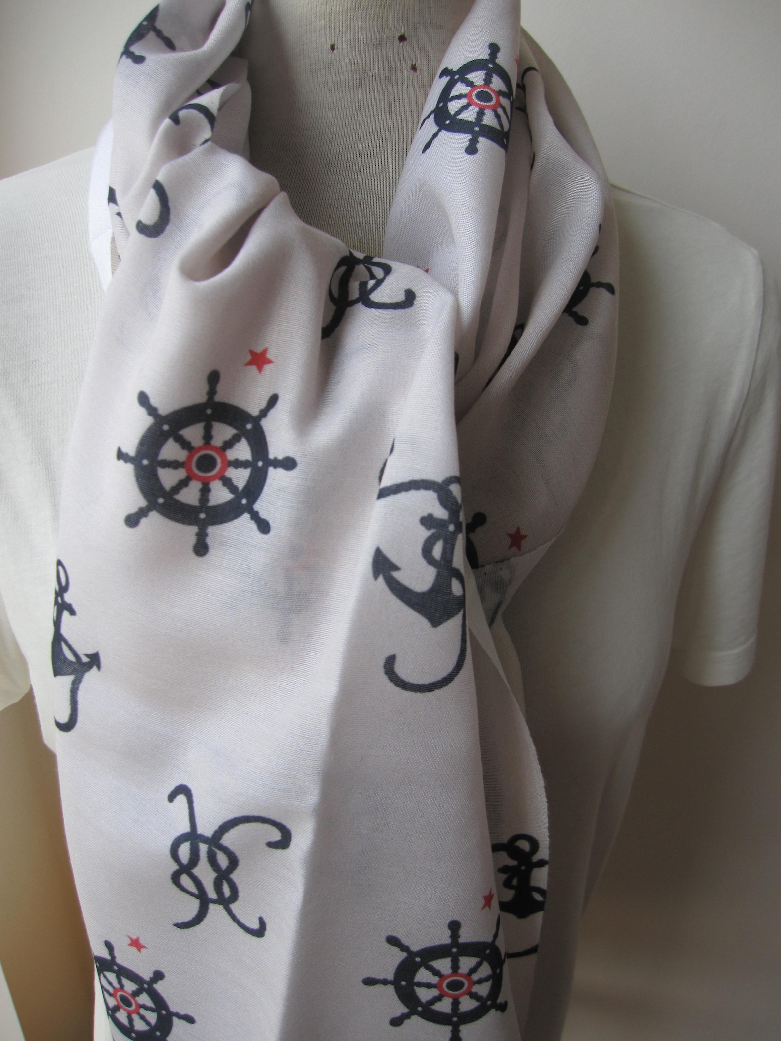 Nautical Scarves Navy Blue White Red Burgundy Nautical Scarf | Etsy