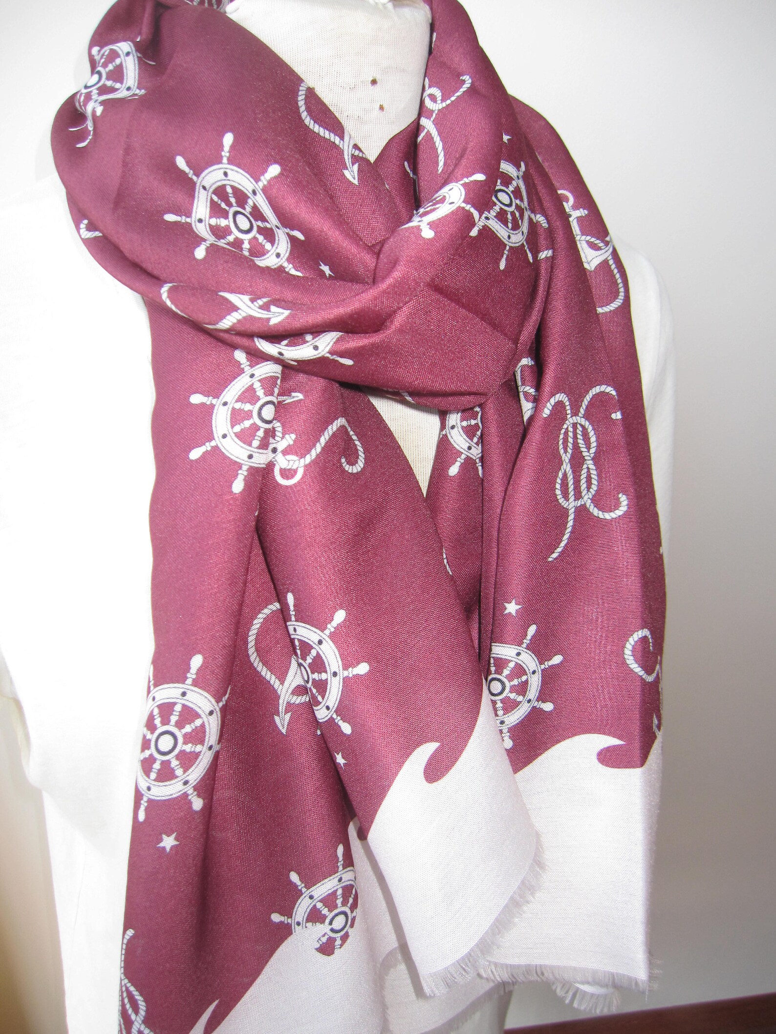 Nautical Scarves Navy Blue White Red Burgundy Nautical Scarf - Etsy